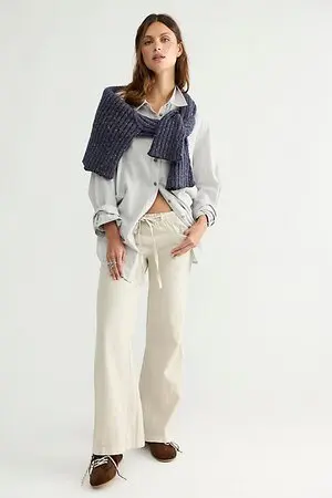 Free People Linen Slouch Flare Pants - Birch