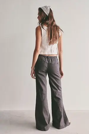 Free People Break The Ice Linen Slouch Flare Pants - Black