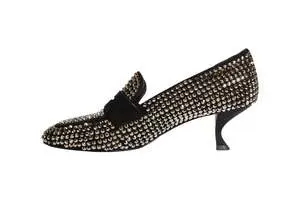 LA ROSE Heeled Loafers With Crystal Embellishments