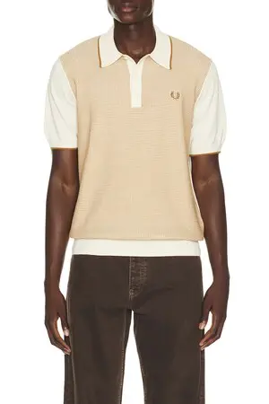 Fred Perry Tonic Waffle Knitted Polo In Cream