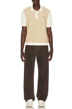 Fred Perry Tonic Waffle Knitted Polo In Cream