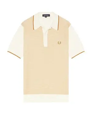 Fred Perry Tonic Waffle Knitted Polo In Cream