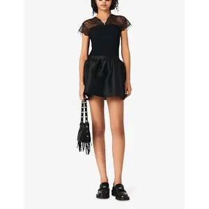 Maje V-neck Lace-trim Stretch-jersey Top