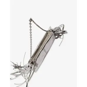 Maje Leather Clutch Bag With Chain Strap And Tassels - Silvery
