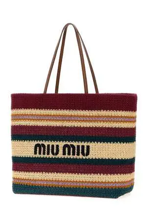 Miu Miu Embroidered Raffia Shopping Bag