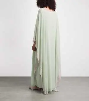 BOCAN Silk Chiffon Kaftan Maxi Dress With Lace Detailing