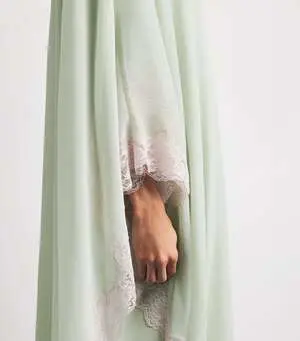 BOCAN Silk Chiffon Kaftan Maxi Dress With Lace Detailing