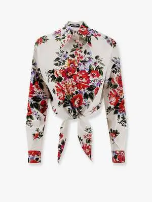 Dolce & Gabbana Floral Print Cotton Shirt With Knot Detail