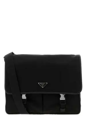 Prada Canvas Shopping Bag With Silver Tone Finishing - Black