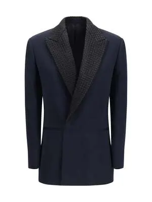 Bottega Veneta Single-breasted Jacket With Intrecciato Motif - Black