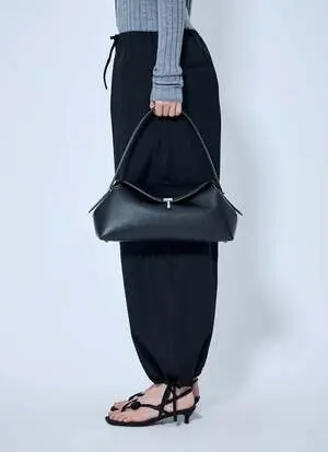 TOTEME T-lock Grained Leather Shoulder Bag - Black