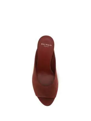 Balmain Suede Sculptural Heel Mules
