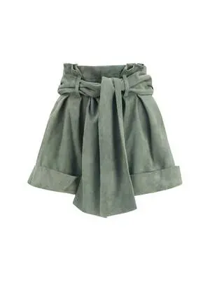 Balmain High-waisted Suede Shorts With Flared Silhouette - Green