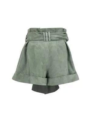 Balmain High-waisted Suede Shorts With Flared Silhouette - Green