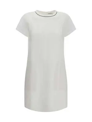Brunello Cucinelli Midi Linen Dress With Monili Chain Detail