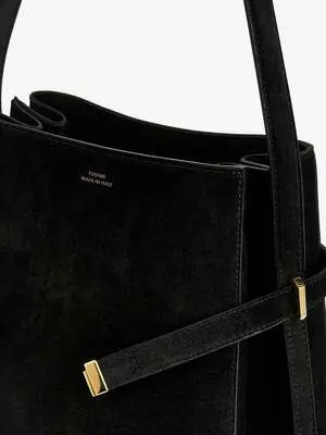 TOTEME Belted Suede Bucket Bag - Black