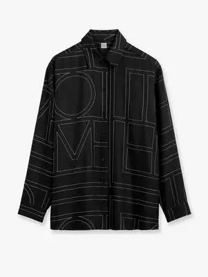 TOTEME Organic Silk Shirt With Monogram Embroidery - Black