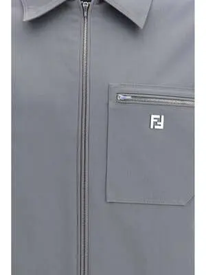 Fendi Cotton Zip-up Jacket With Ff Logo Plaque