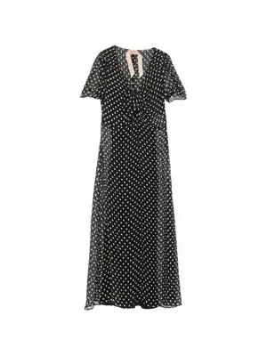 N°21 Polka Dot Silk Midi Dress - Black