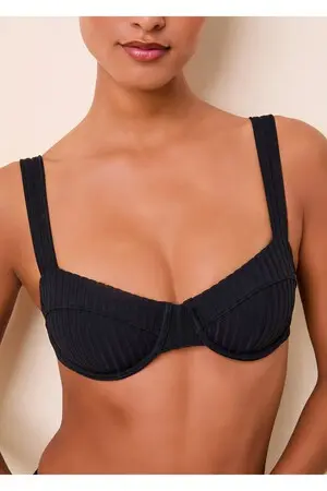 Solid & Striped Lilo Bikini Luxe Rib Top Noir