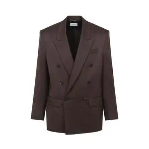 Saint Laurent Double-breasted Peak Lapel Jacket - Brown