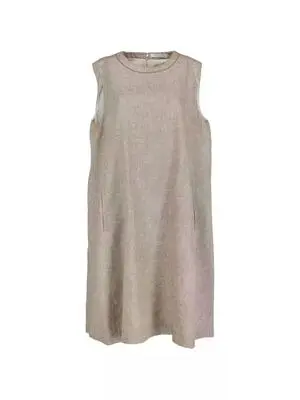 Fabiana Filippi Beige Linen-silk Blend Sleeveless Mini Dress