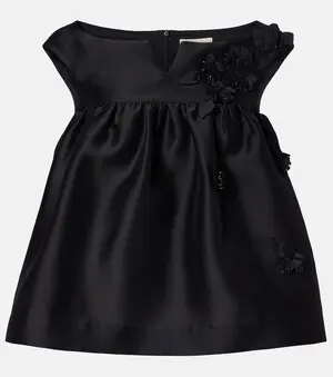 SHUSHU/TONG Floral Appliqué Halterneck Top - Black