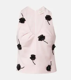 SHUSHU/TONG V-neck Floral Appliqué Top - Pink