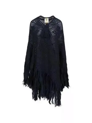 CHIARA IS Coperta Peonia Fringed Crochet Scarf - Blue