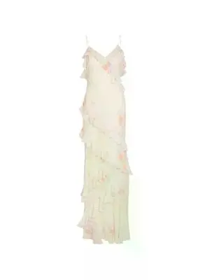 LoveShackFancy Rialto Floral Print Ruffled Maxi Dress