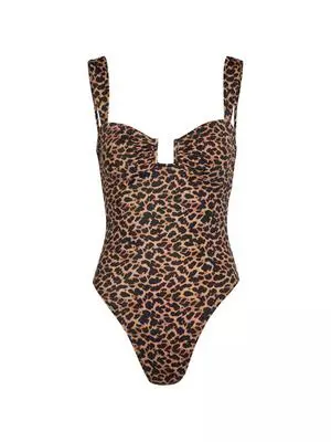 AWAY THAT DAY Cannes Leopard-print Ruched Swimsuit - Brown
