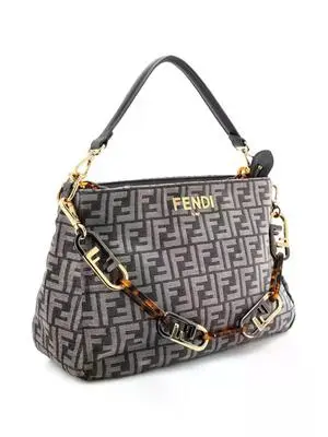 Fendi O'lock Zip Shoulder Bag Zucca Chenille Hobo Bag - Grey