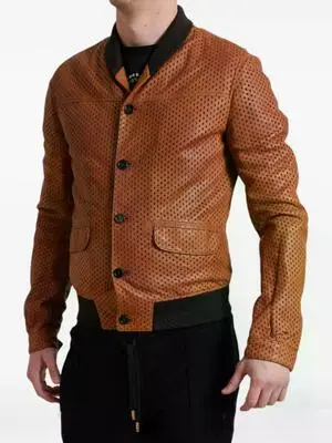 Dolce & Gabbana Perforated Leather Jacket - Brown