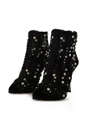 Dolce & Gabbana Embellished Peep-toe Ankle Boots