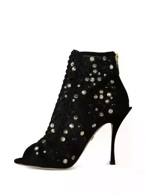 Dolce & Gabbana Embellished Peep-toe Ankle Boots