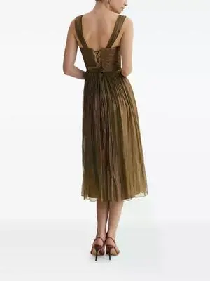 FRAMBOISE Maldon Plissé Lace-up Midi Dress
