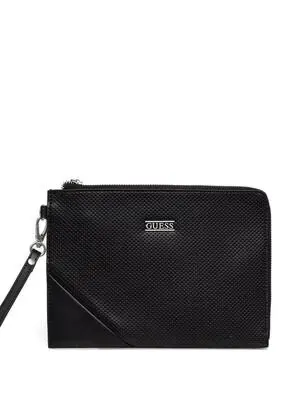 Guess Boston Perforated Logo Plaque Clutch Bag - Black