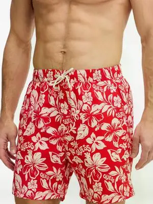 Guess Floral Print Swim Shorts - Red