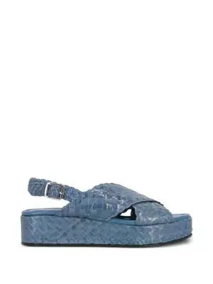 LA ROSE Woven Crossover Platform Sandals - Blue