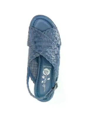 LA ROSE Woven Crossover Platform Sandals - Blue