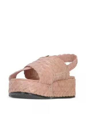 LA ROSE Woven Crossover-strap Platform Sandals
