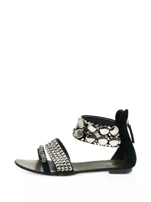 GIUSEPPE ZANOTTI Suede Studded Ankle Cuff Flat Sandals