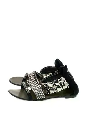 GIUSEPPE ZANOTTI Suede Studded Ankle Cuff Flat Sandals
