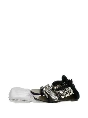 GIUSEPPE ZANOTTI Suede Studded Ankle Cuff Flat Sandals
