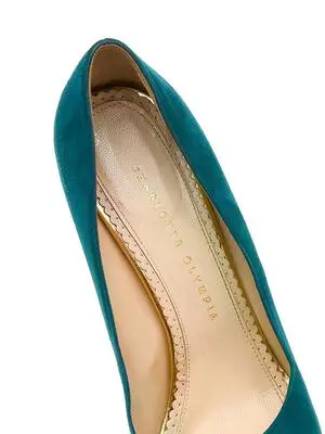 CHARLOTTE OLYMPIA Suede Almond Toe Stiletto Platform Pumps - Blue