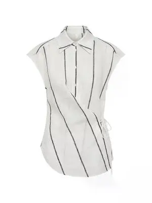 MEIMEIJ Striped Sleeveless Wrap Shirt
