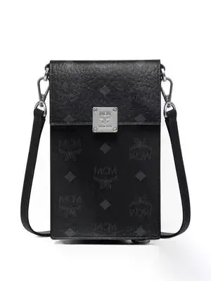 Mcm Visetos-print Logo-plaque Phone Wallet - Black