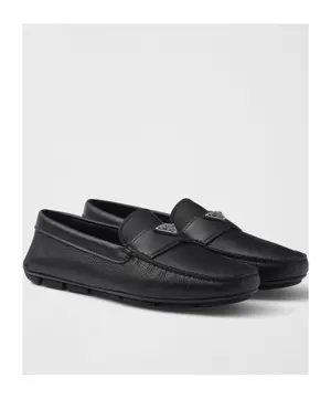 Prada Leather Driving Loafers With Rubber Soles - Black