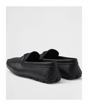 Prada Leather Driving Loafers With Rubber Soles - Black