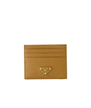 Prada Saffiano Leather Card Holder - Camel